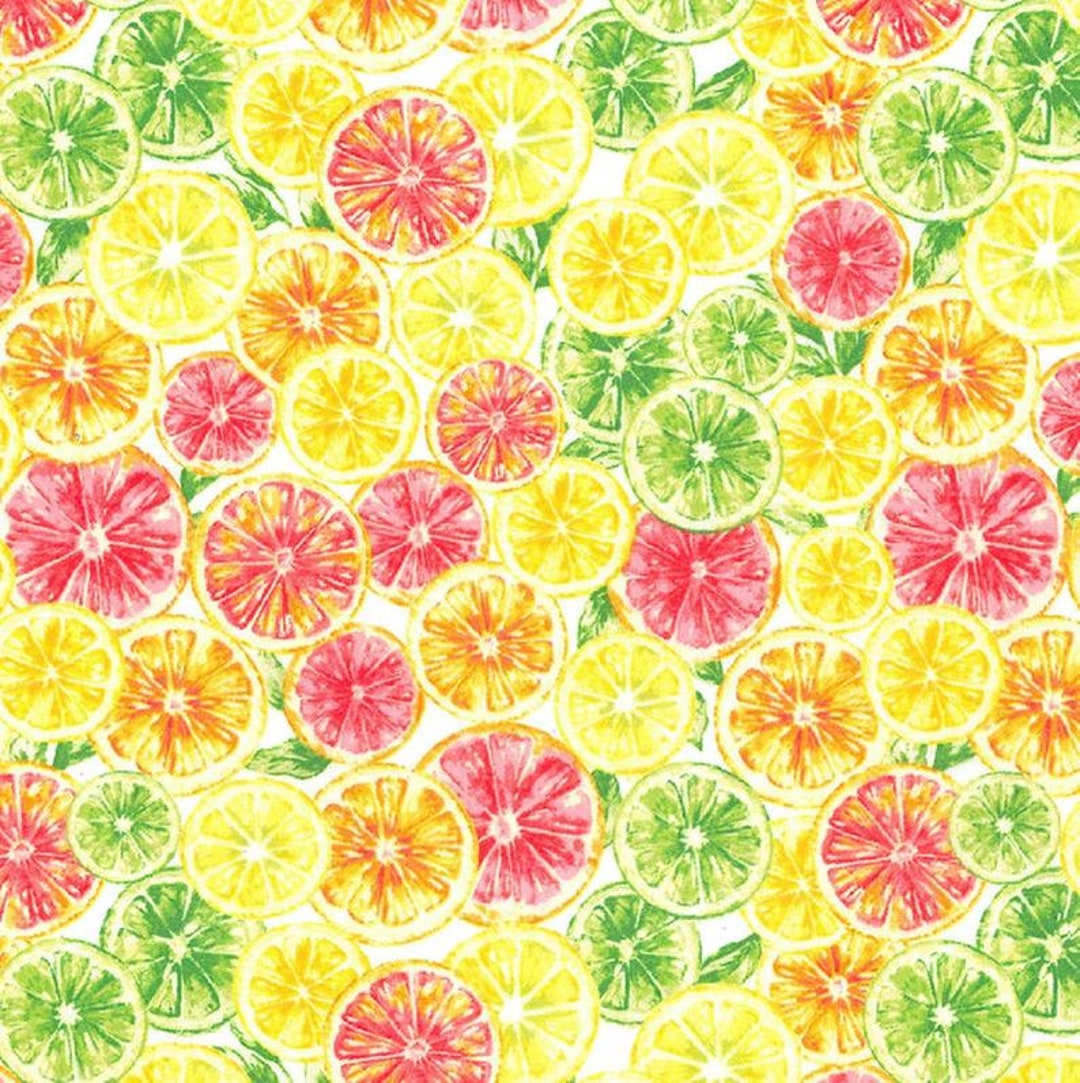 Lemon Fabric, Lime Fabric, Lemon Lime Slices, Fruit Fabric, Lemons ...