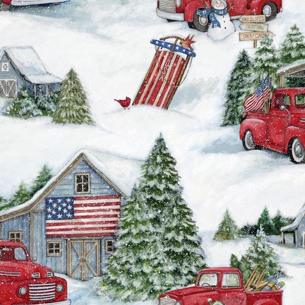 Susan Winget Red Truck Christmas Fabric - Etsy