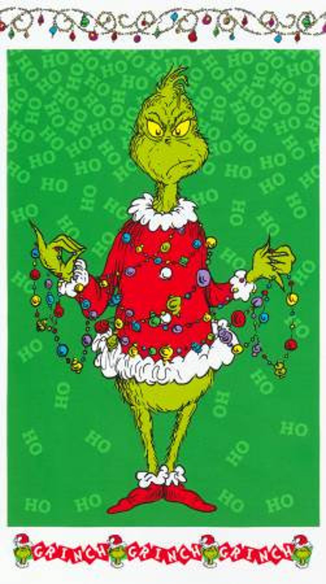Grinch Panel, Grinch Fabric, Robert Kaufman, Grinch Panel Holiday, Dr ...