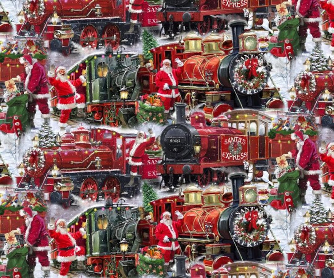 Christmas Fabric, Christmas Express, Santa Claus Train, Polar Express ...
