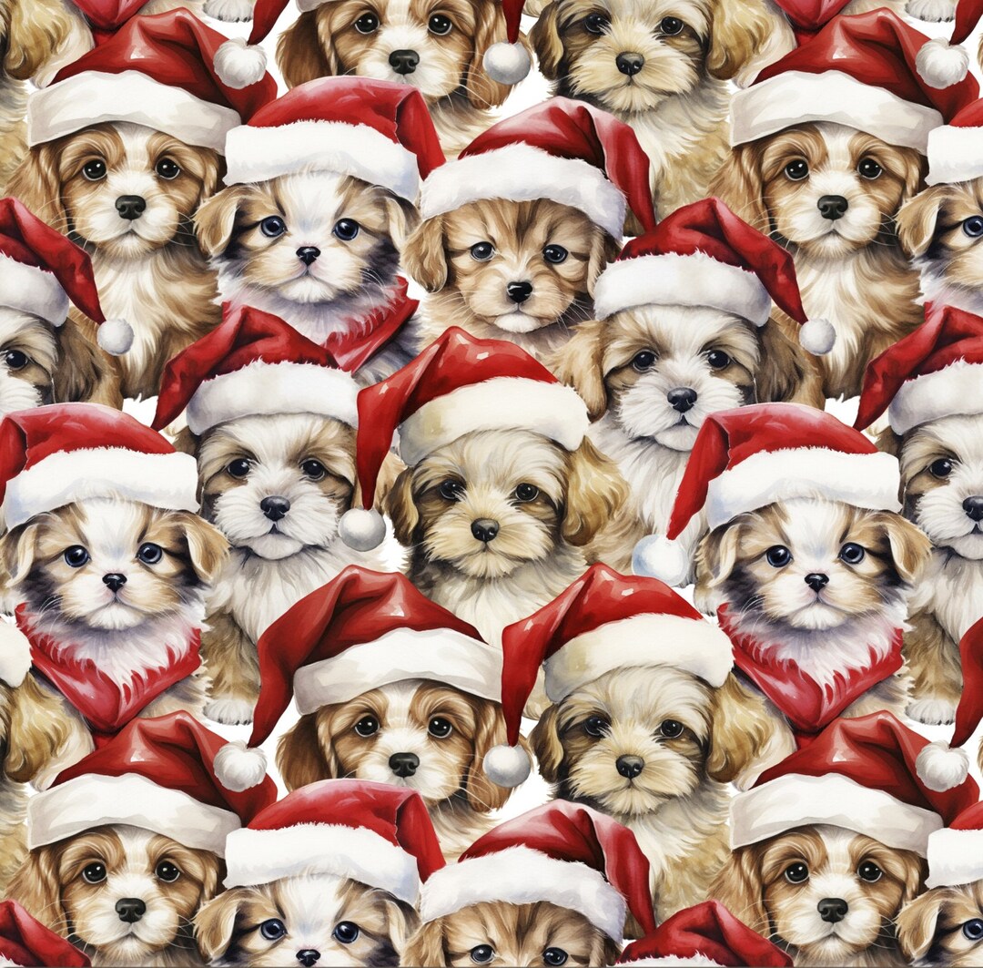 Christmas Puppies, Christmas Fabric, Christmas Dogs, 100% Cotton, Multi ...