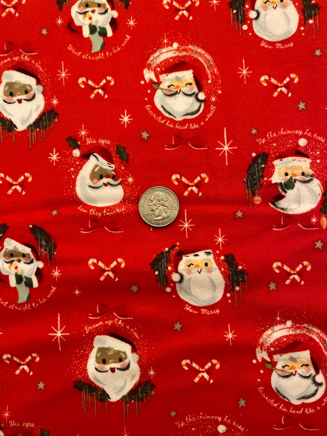 Santa Fabric, FLANNEL Santa Claus. Riley Blake, Red Santa Flannel ...