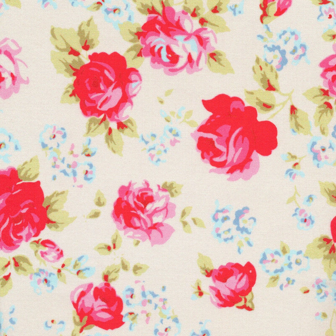 Rose Fabric, Tanya Whelan, Posie Rose Fabric, Multi Tossed Roses ...