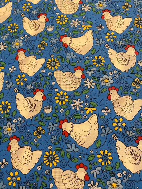 Chicken Fabric Blue Chicken Fabric Fabric Traditions - Etsy