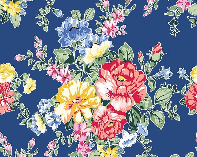 Navy Roses, Cherry Lemonade, Blue Floral, Rose Fabric, Blue Bouquet ...