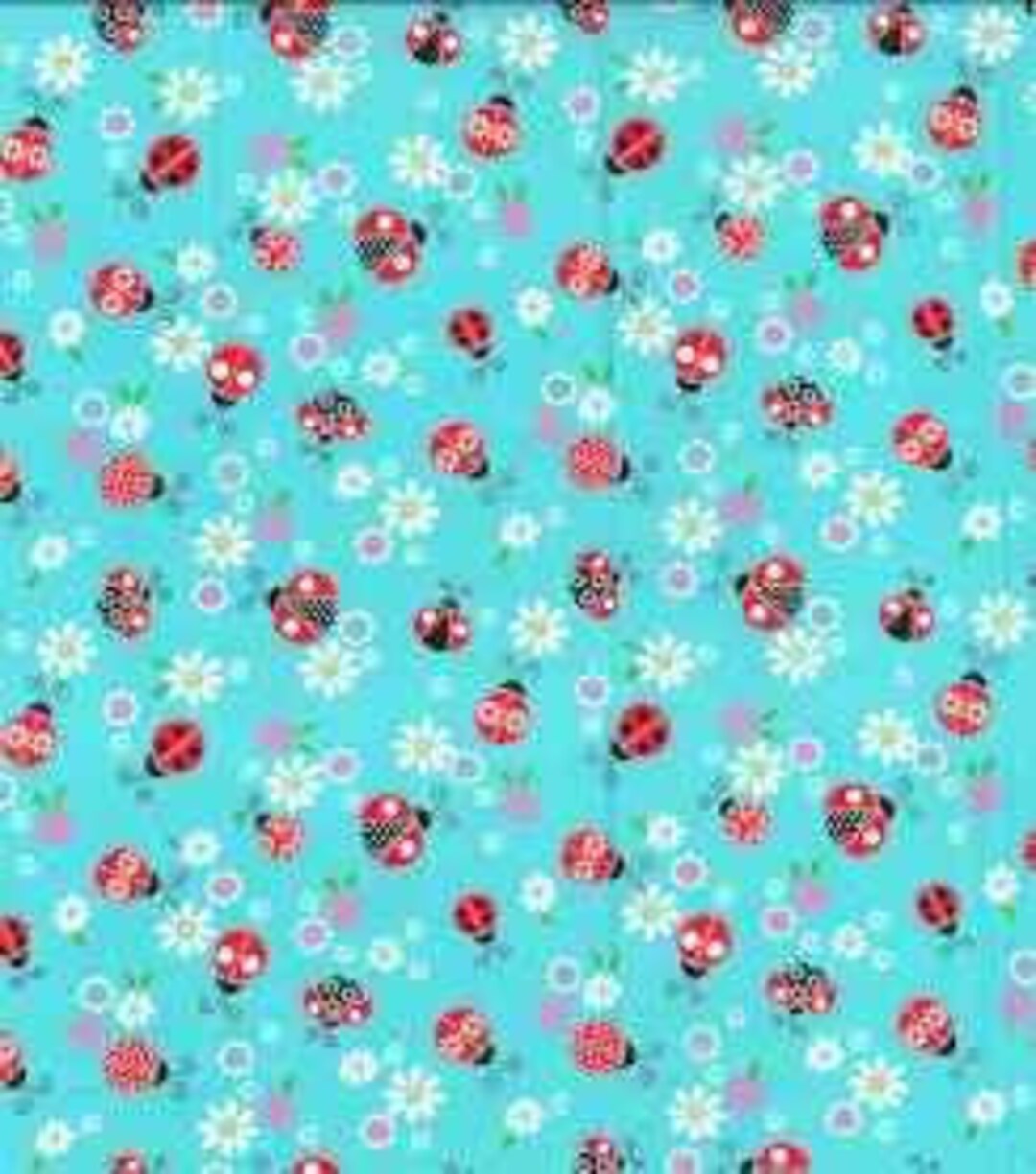 Ladybug Fabric, Aqua Ladybugs, Fabric Traditions, Flowers Ladybugs ...