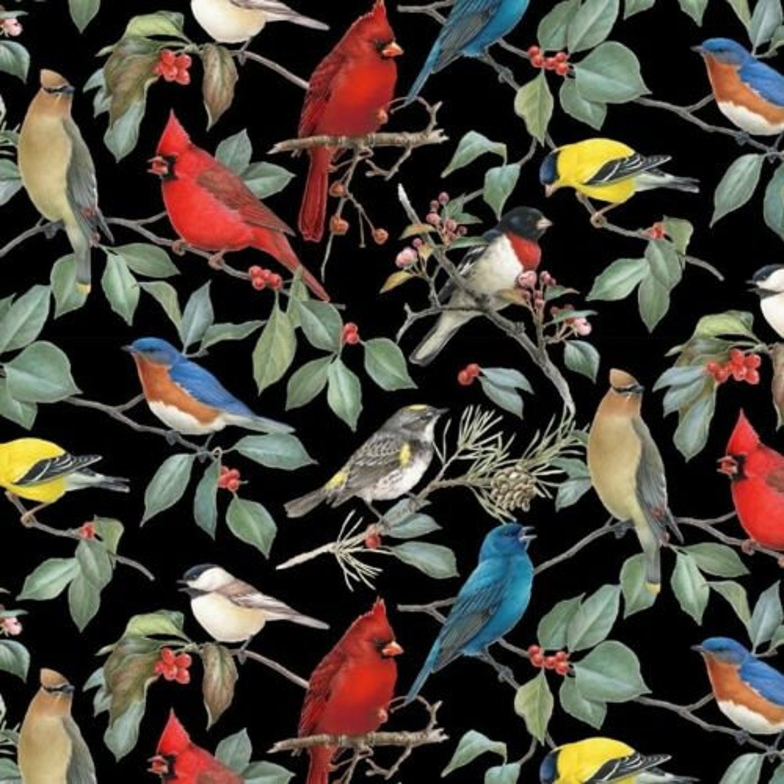 Bird Fabric, Birds and Holly, Birds on Black, Trees and Birds ...