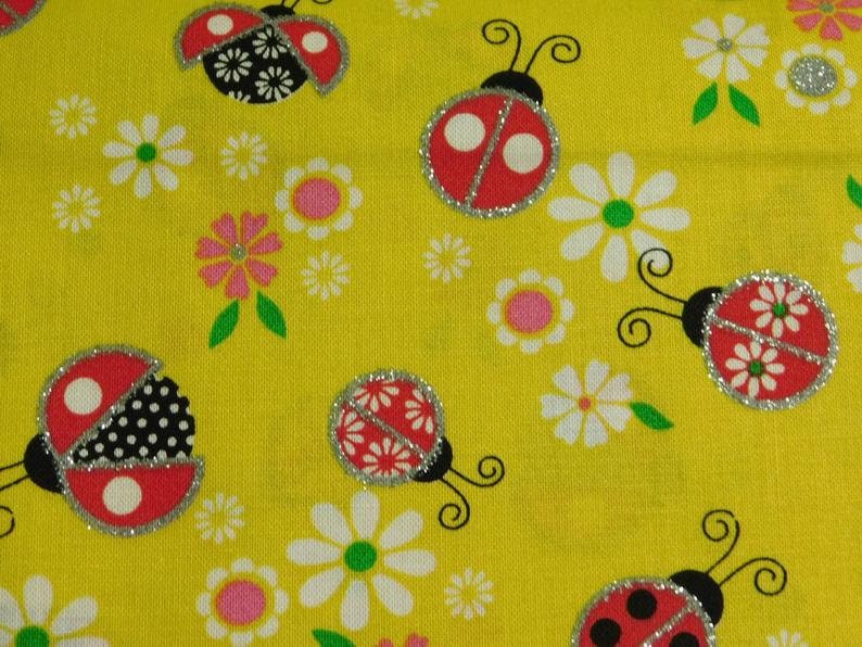 Ladybug fabric Yellow ladybugs Fabric Traditions Flowers | Etsy