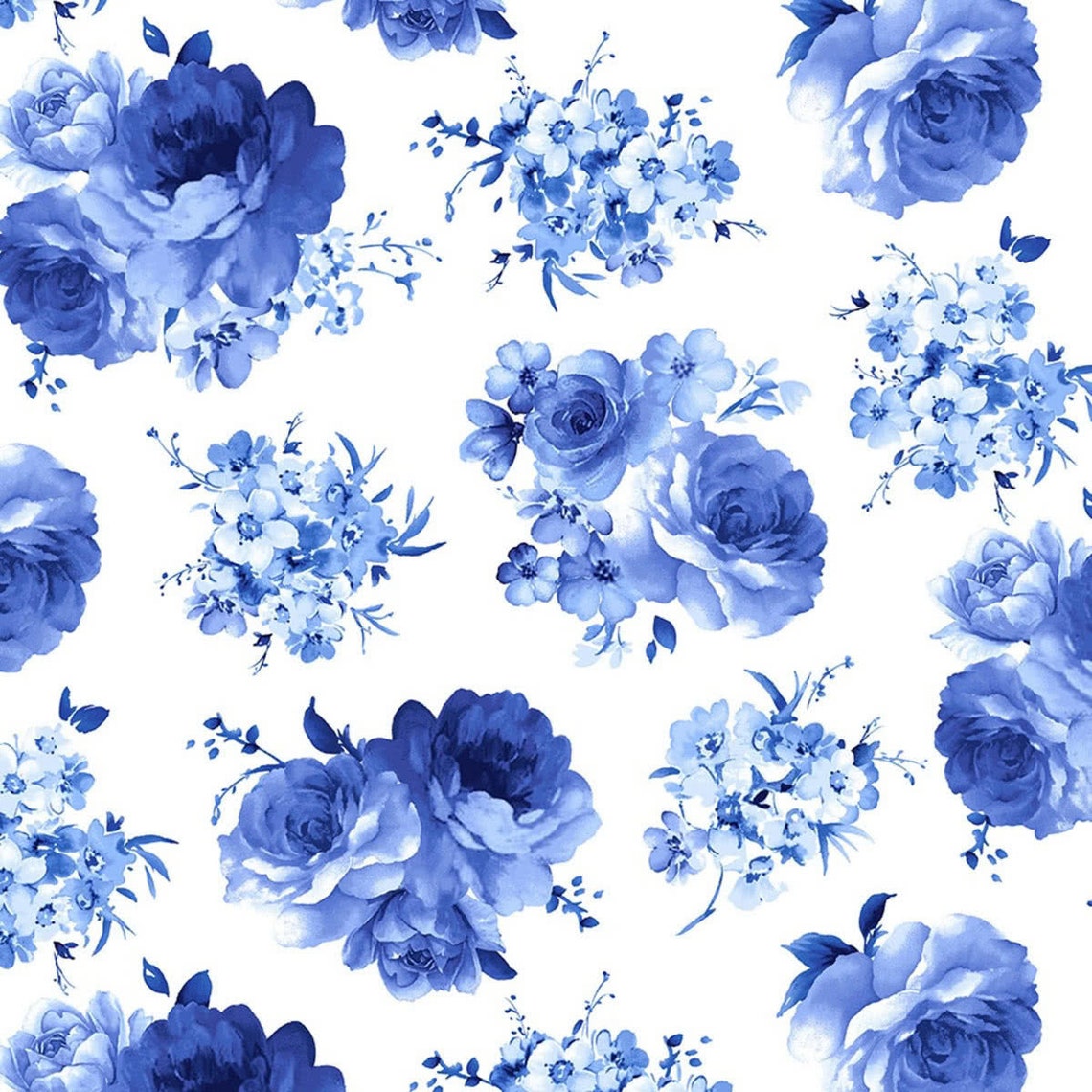 Blue White Roses Rose Fabric Large Rose Fabric Roses - Etsy
