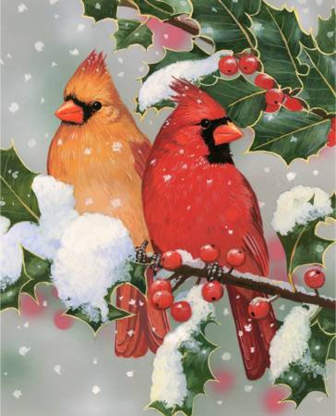 Christmas Bird Panel, David Textiles, Digital, Cardinals Winter, Snowy ...