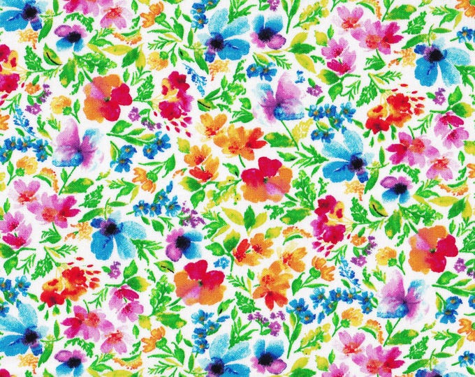 White Flower Fabric, Fleur Aqua, Floral Fabric, Hi Fashion, Rainbow ...