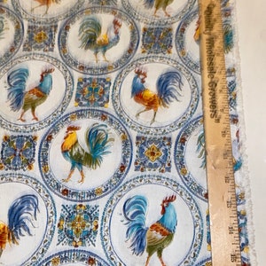 Rooster Fabric, PRE CUT, Blue Rooster, Morning Bloom Rooster, 100% ...
