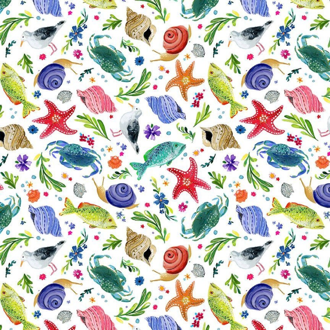 Sea Life Fabric, Sea Shell Fabric, Dear Stella, Cotton Quilting Fabric ...