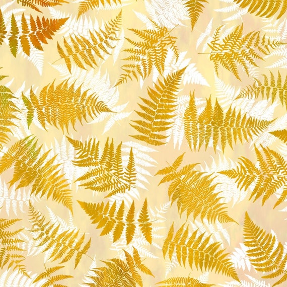 Golden Fern Fabric Fern Fabric Leaf Fabric Golden Foliage | Etsy