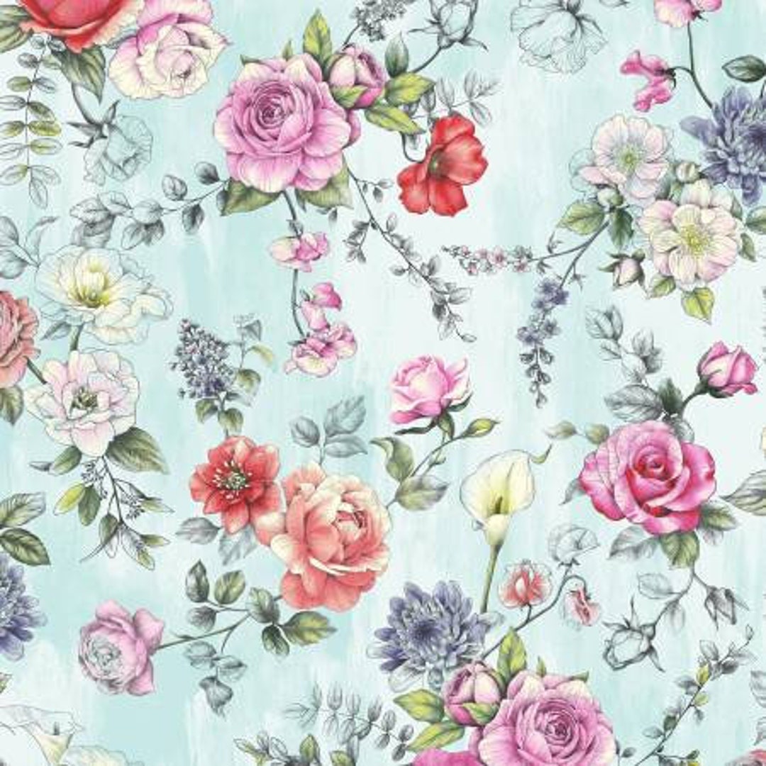 Blue Floral, Yesterday Floral Blue, Digitally Printed, Oasis Fabric ...