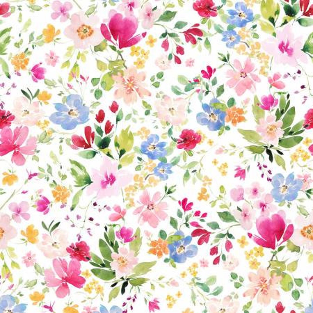 White Floral, Clothworks Fabric, Flourish Floral, Digital Packed Floral ...