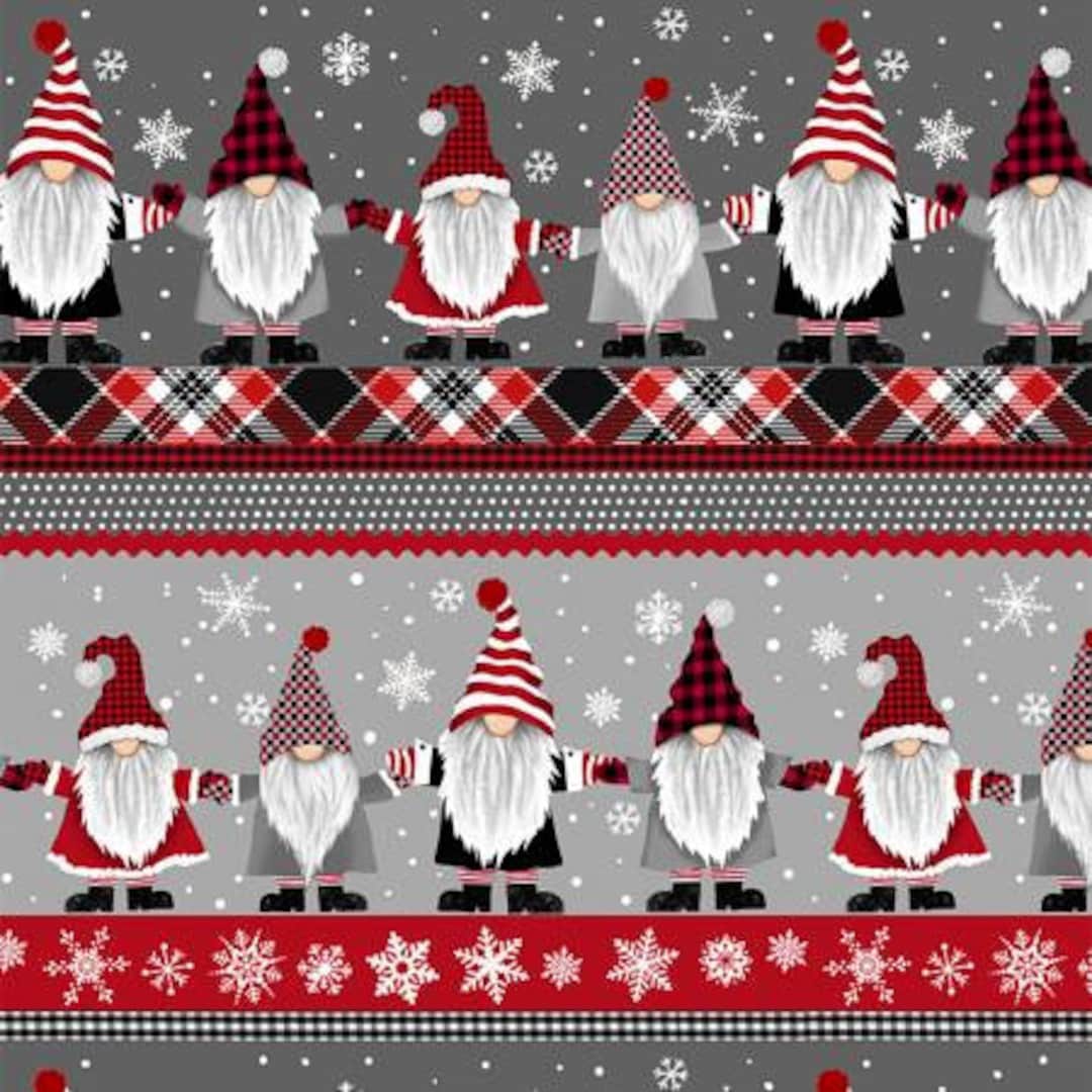 Christmas Border, Gnome Border Fabric, Timeless Treasures, CD1366-GREY ...