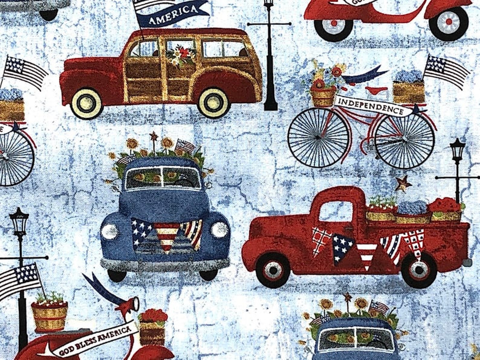 Truck Fabric Old Truck Fabric Vintage Truck Patriotic - Etsy
