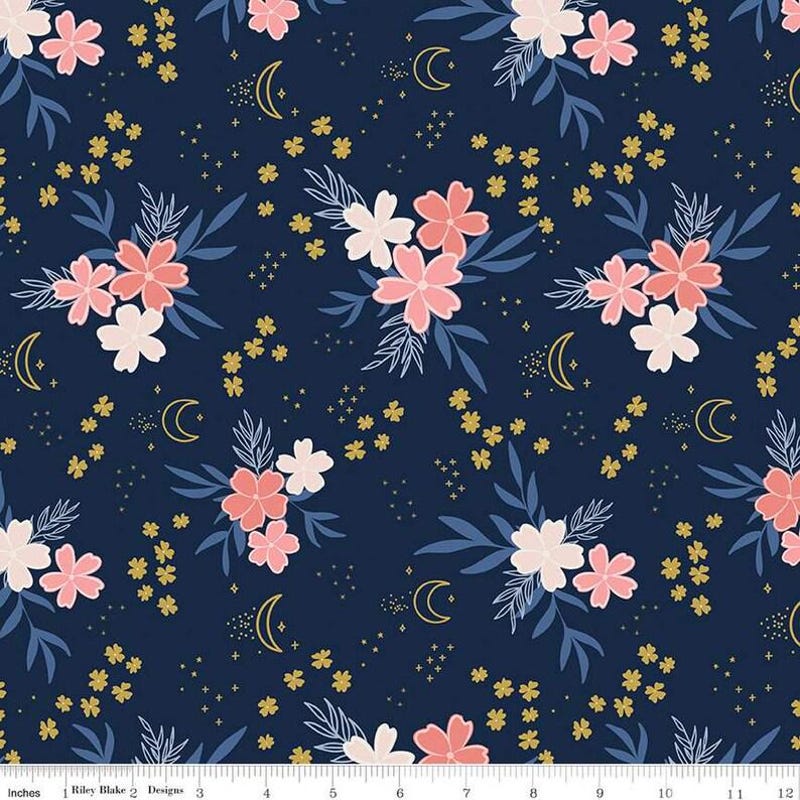 Navy Floral Fabric - Etsy