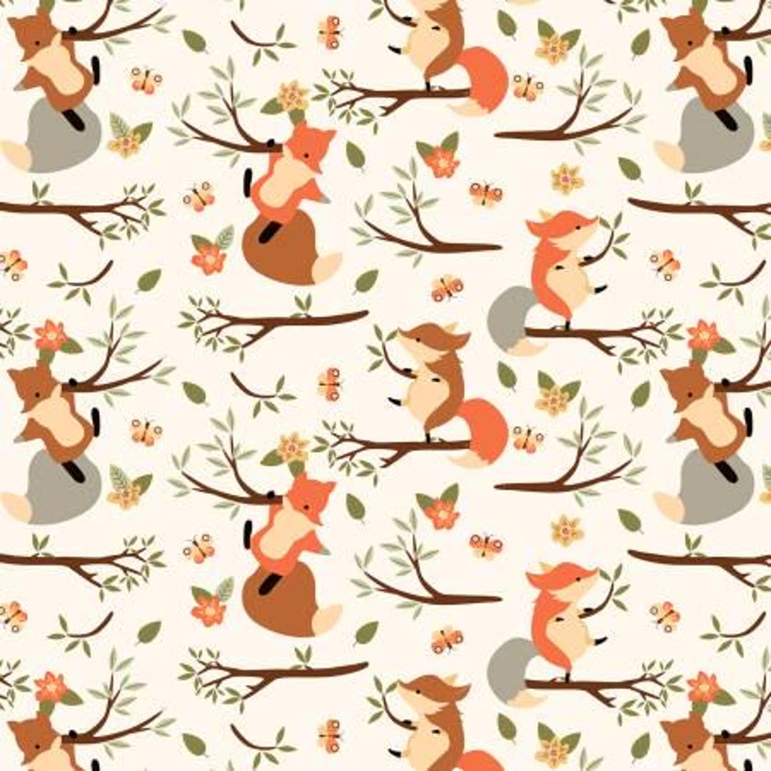 Fox Fabric, FLANNEL FABRIC, Daivd's Textiles, Baby Animals, Climbing ...