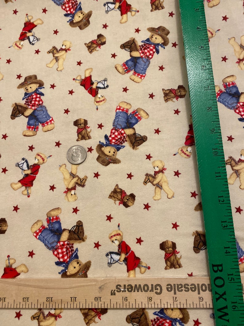 Teddy Bear Flannel FLANNEL FABRIC Cream Cowboy Bears Cowboy | Etsy