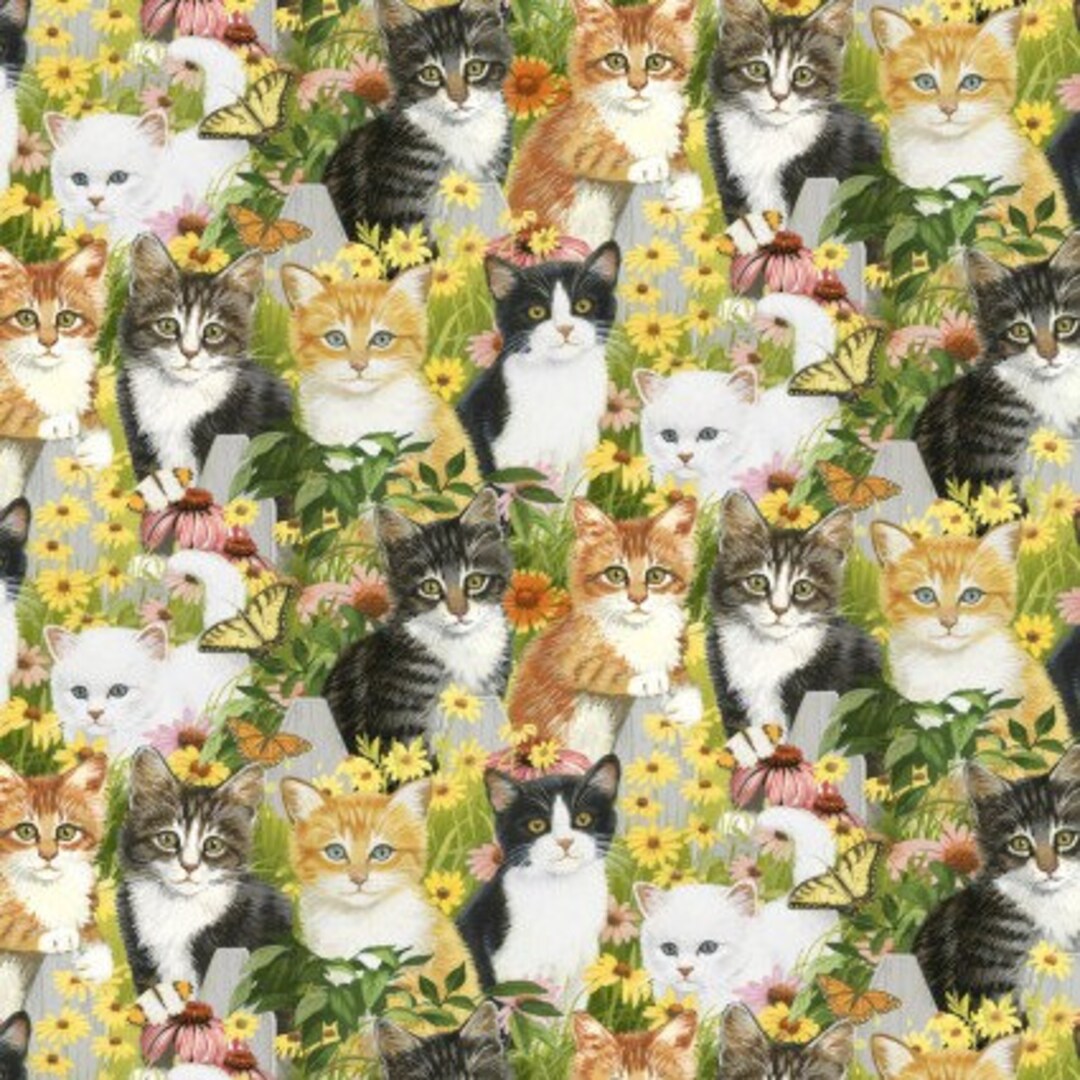Kitten Fabric, Garden Kittens, Cat Fabric, Kittens Flowers, David's ...