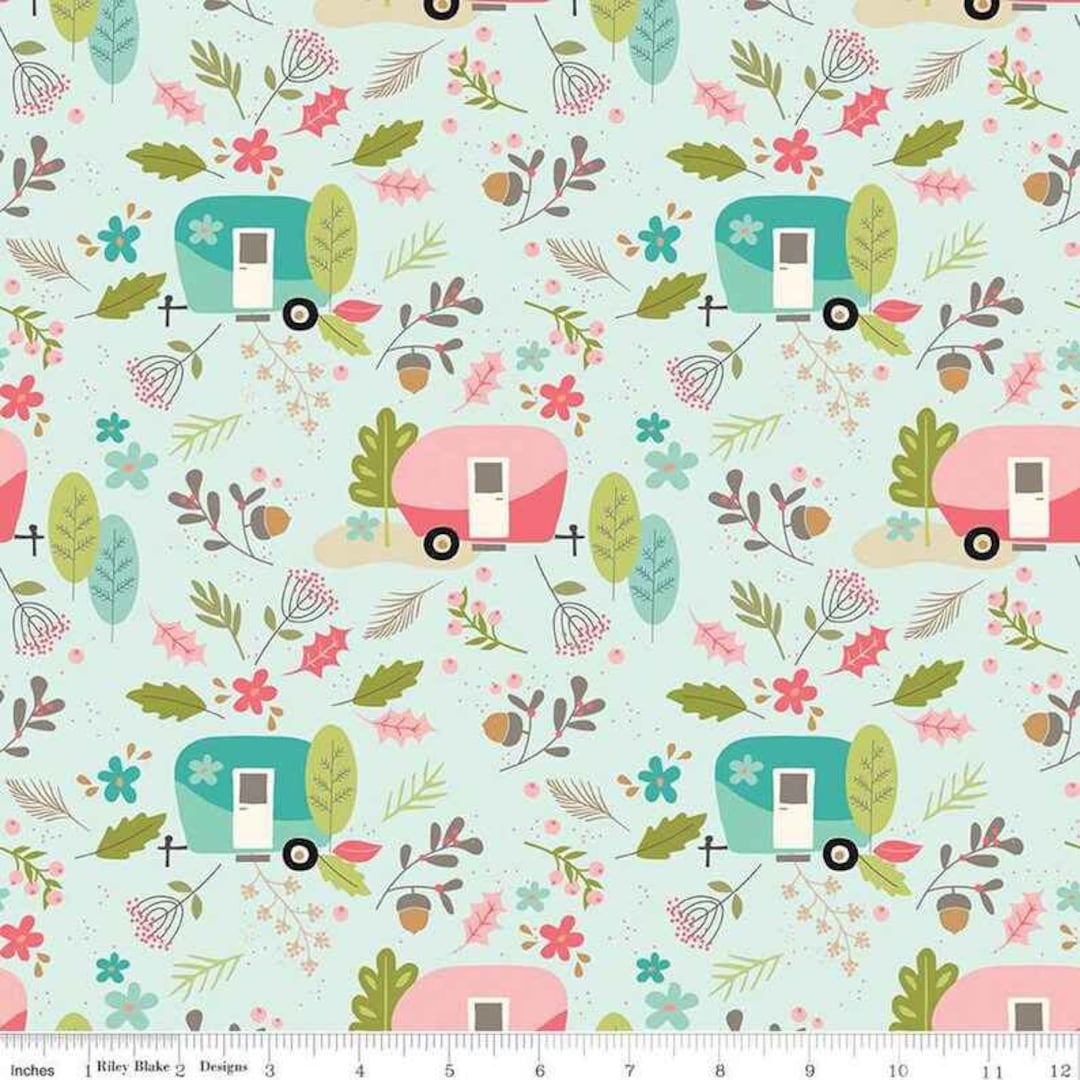 Camper Fabric, Vintage Camper Fabric, FLANNEL, Riley Blake, Mint Floral ...