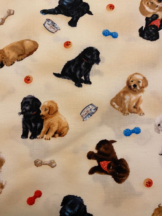 Dog Fabric Pups in the Garden Fabric Cute Dog Fabric Henry - Etsy