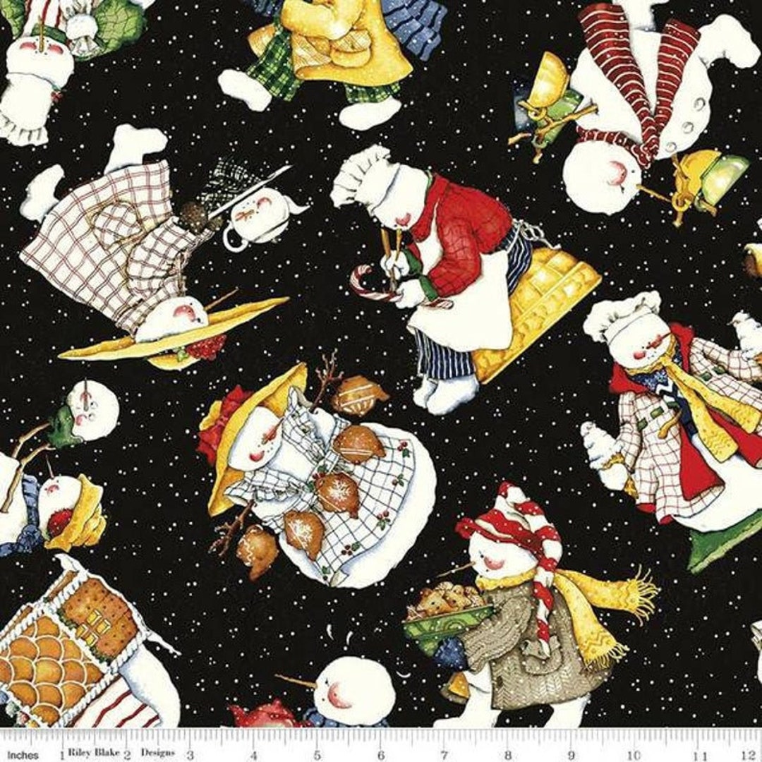 Christmas Fabric, Snowman Fabric, Snow Sweet Fabric, Black Christmas ...