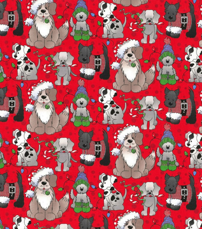Christmas Dogs, Christmas Fabric, Holiday Dogs Red, Red Christmas ...