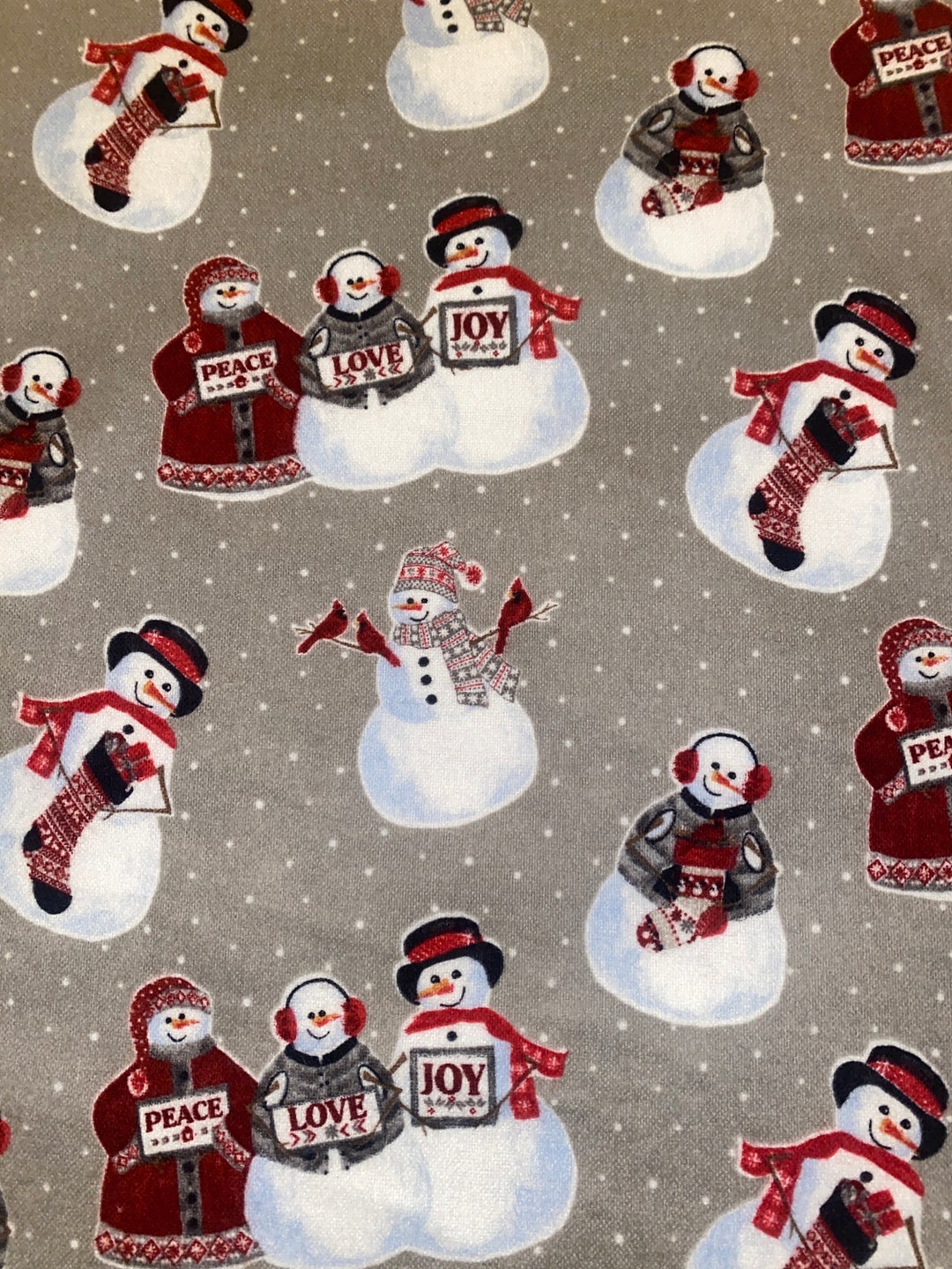 Snow Man Fabric, FLANNEL Snowmen, Welcome Winter, Taupe Welcome Winter ...