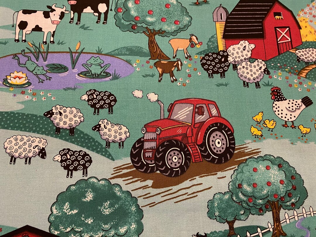 Farm Fabric, Cute Farm Fabric, Cow Chicken Fabric, Fabric Traditions ...