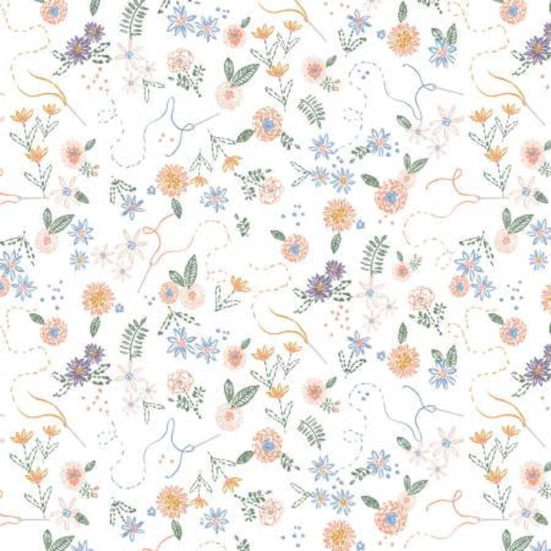 White Floral Fabric, Dear Stella, DCJ2634 White, Sew It Goes Embroidery ...
