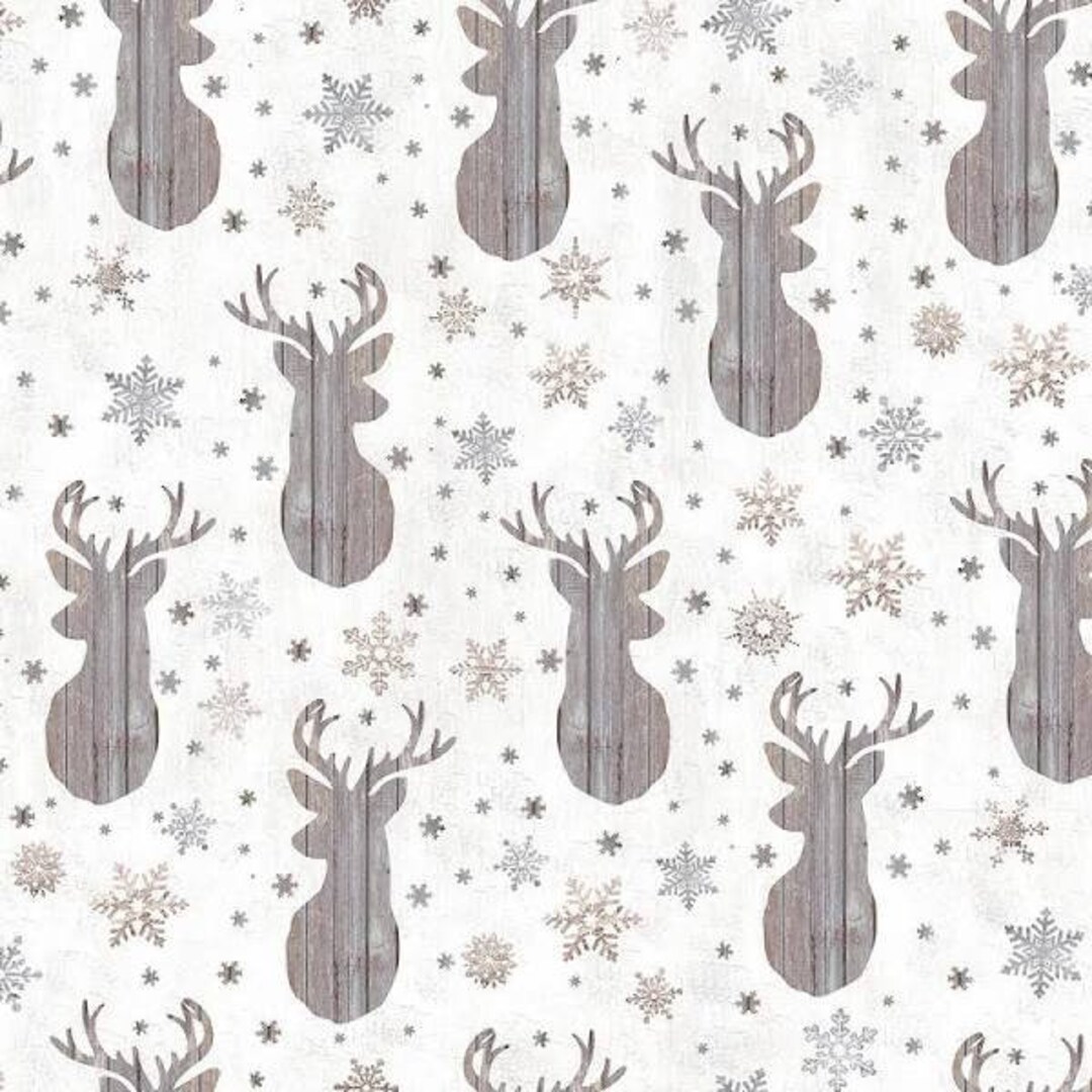 Christmas Fabric, Deer Fabric, Reindeer Fabric, Rustic Reindeer, Cream ...