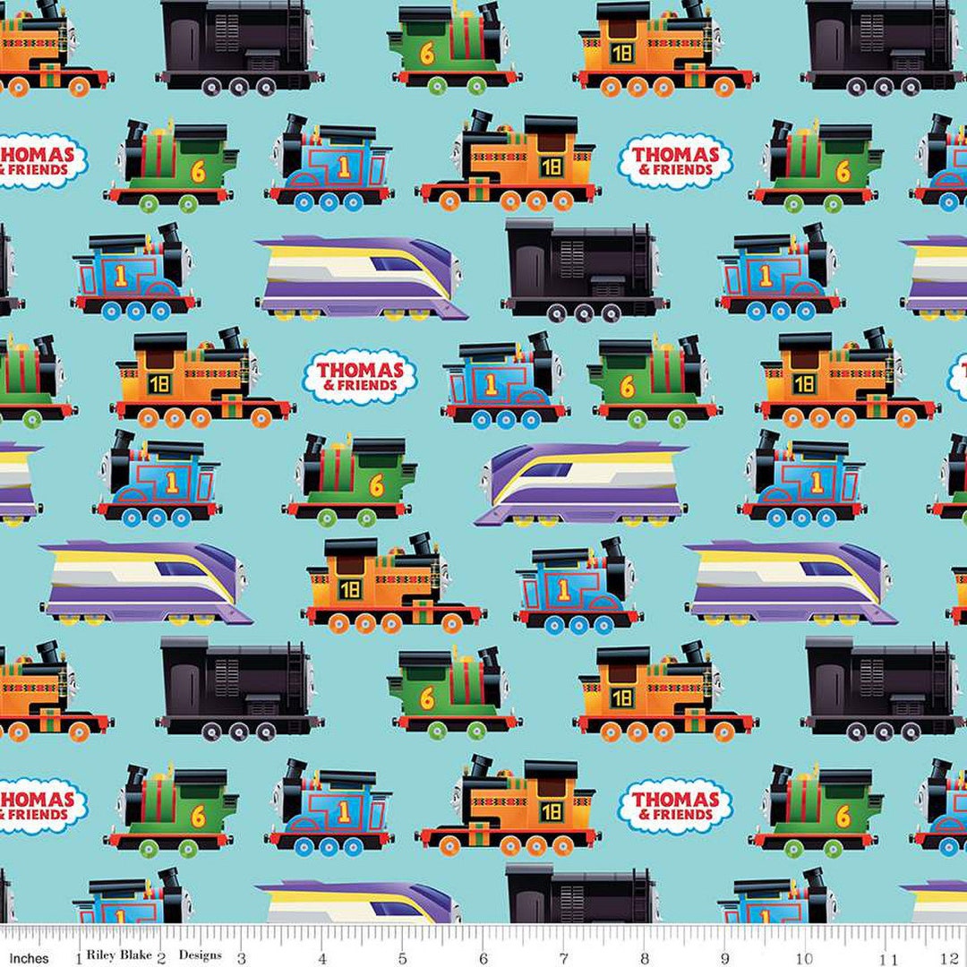 Thomas the Train, Main Aqua Fabric, Train Thomas Fabric, Riley Blake ...