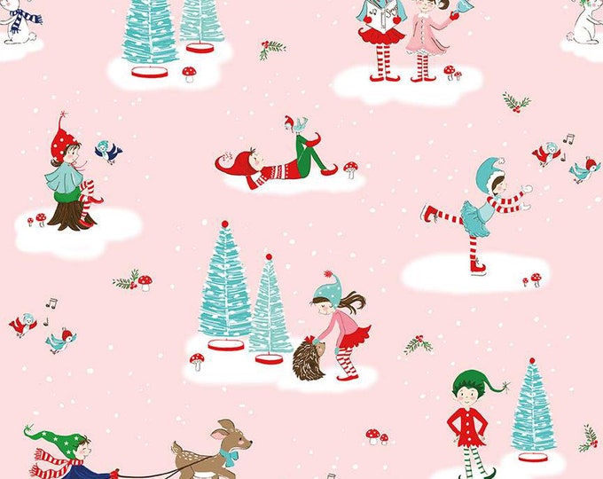 Christmas Fabric, Pixie Noel, Pink Pixie Noel, Riley Blake, Cotton ...