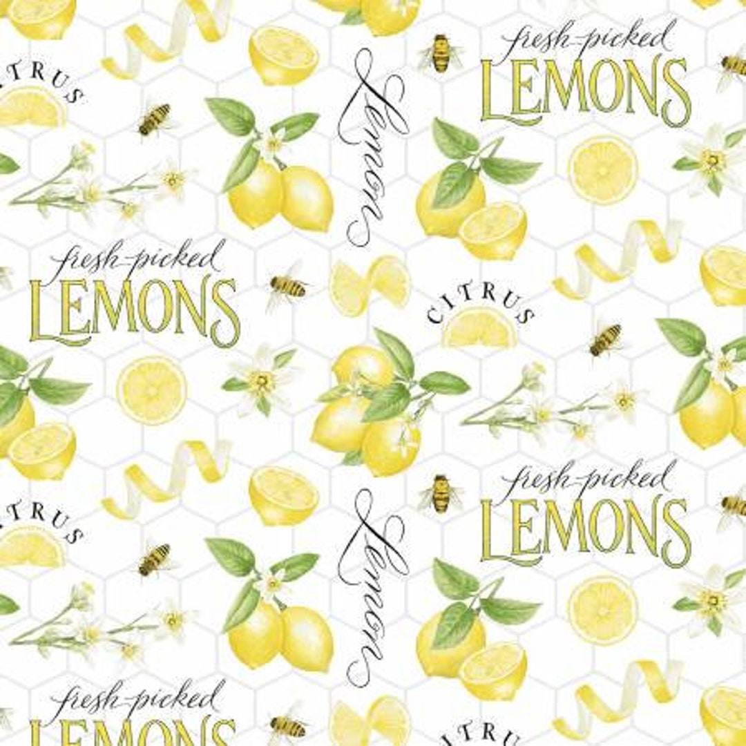 Lemon Fabric, Fresh Packed Lemons, Lemon Flowers, Cotton Quilting ...
