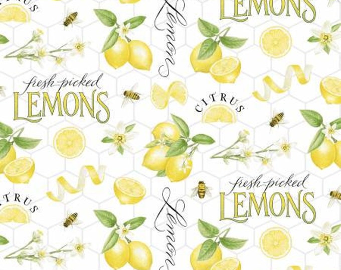 Lemon Fabric, Fresh Packed Lemons, Lemon Flowers, Cotton Quilting ...