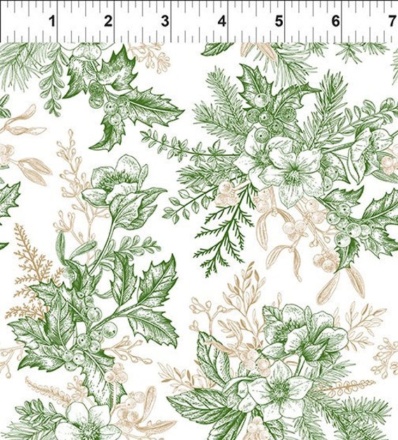 Christmas Fabric Winter Blooms Toile Floral Christmas - Etsy