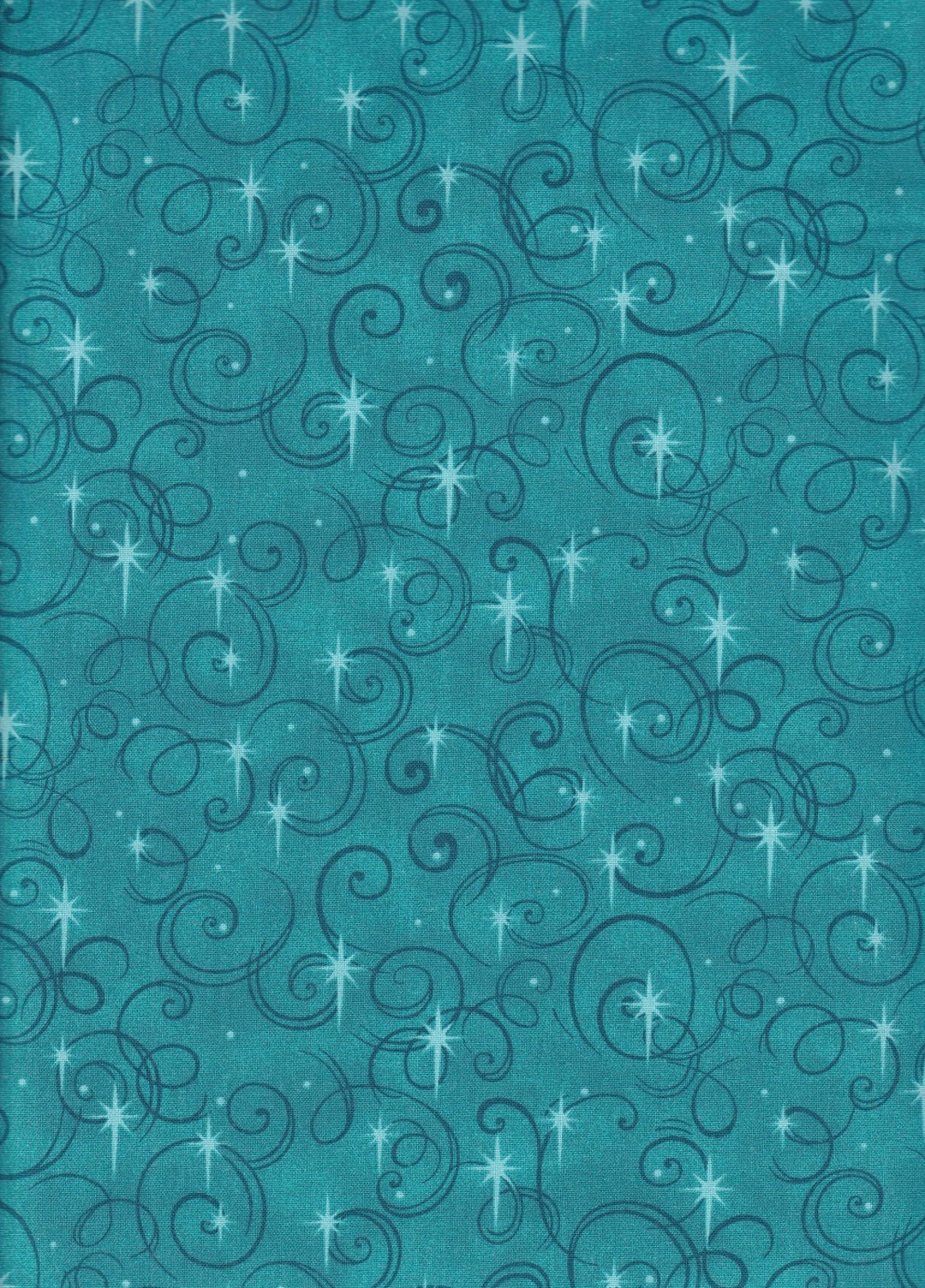 Turquoise Spirals Fabric, Turquoisen Stars, Swirls on Turquoise Stars ...
