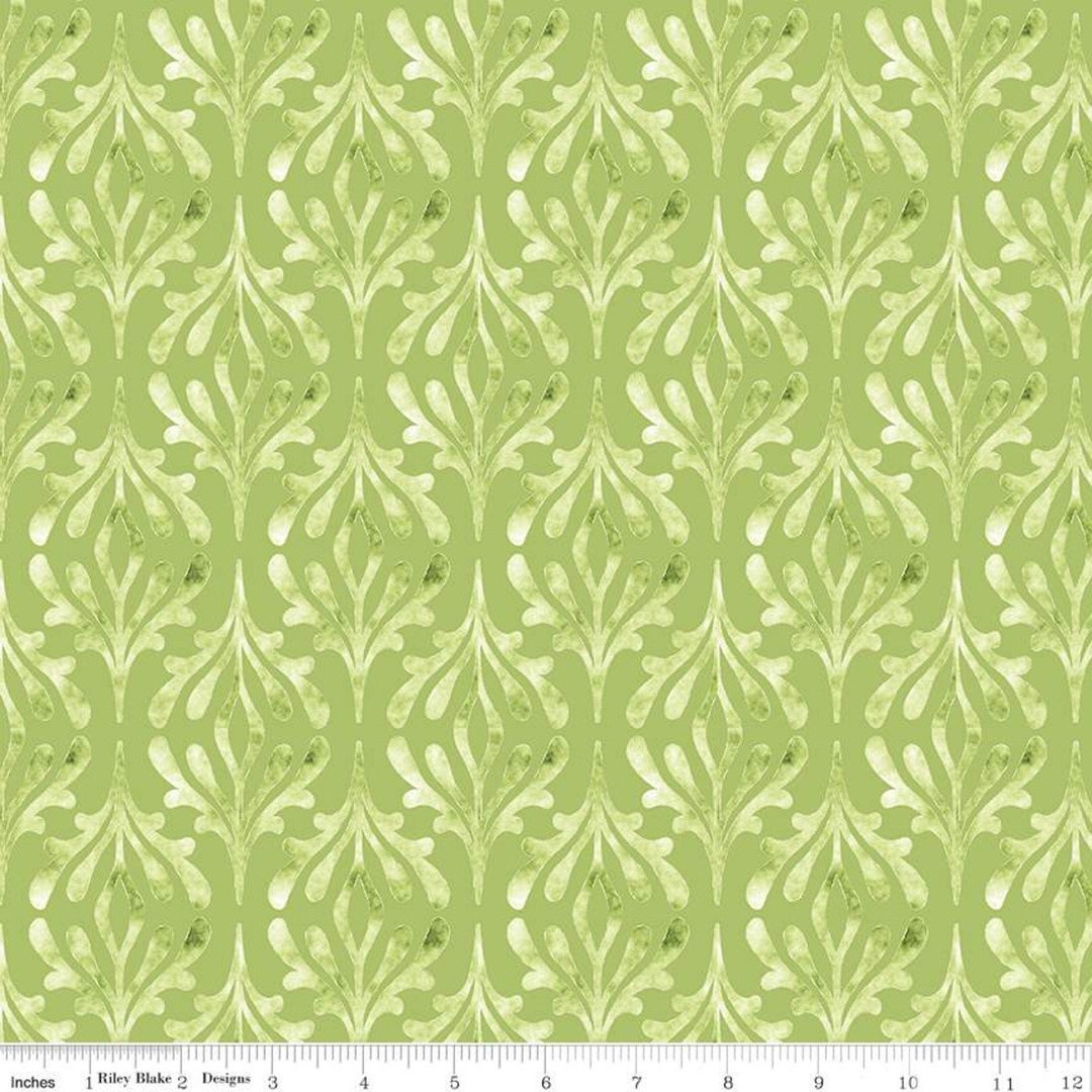 Green Damask, Glohaven Damask, Cotton Quilting Fabric, Riley Blake ...