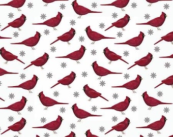 Cardinals Red Green Birds Fabric Winter Solstice Cardinals in A Snowy ...