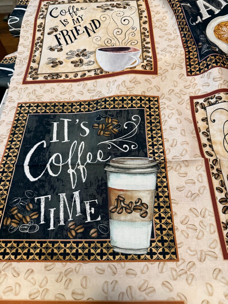Coffee Fabric, Cotton Quilting Sewing, Wall Hanging, Lap Quilt, Neutral ...