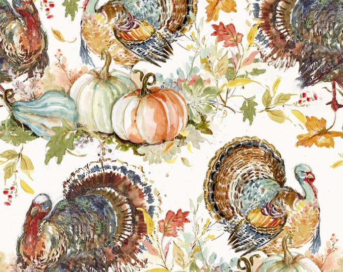 Turkey and Pumpkins, Susan Winget, Thanksgiving Fabric, Autumn Leaf ...