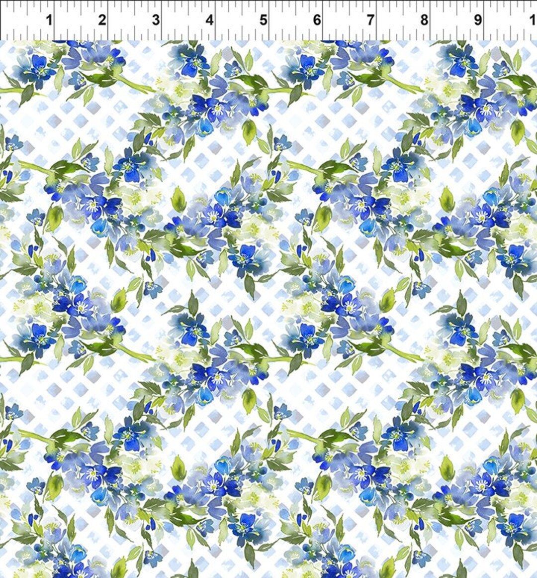 Floral Fabric, Victoria Blue Flowers, Multi Tossed Flowers, in the ...