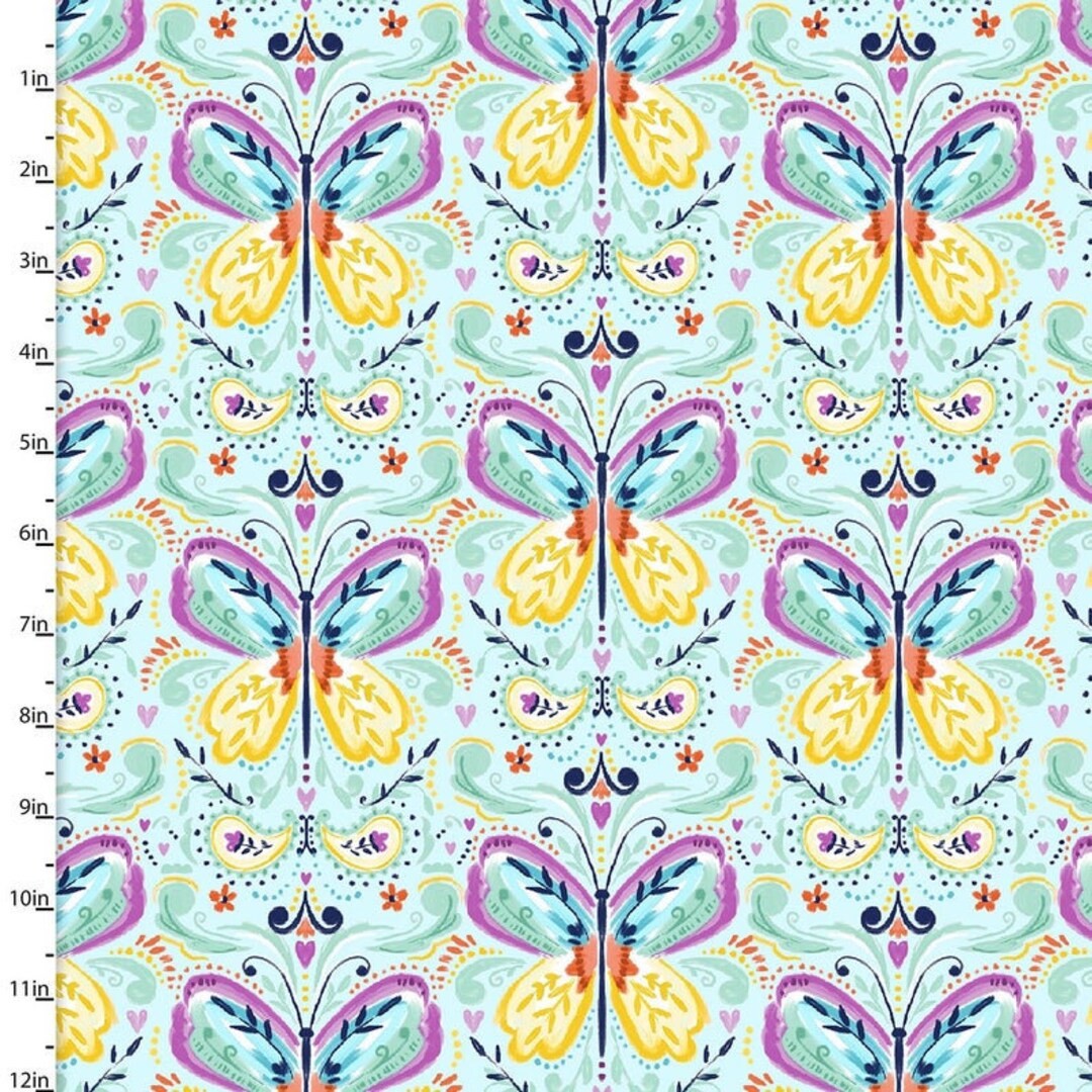 Butterfly Fabric, Butterflies on Blue, Summer Song Fabric, Blue ...