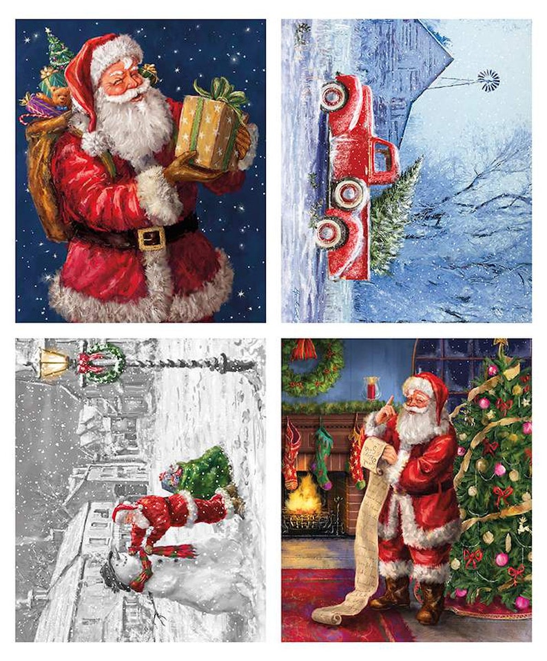 Christmas Pillow Panels, Santa Claus Fabric, Christmas Fabric ...