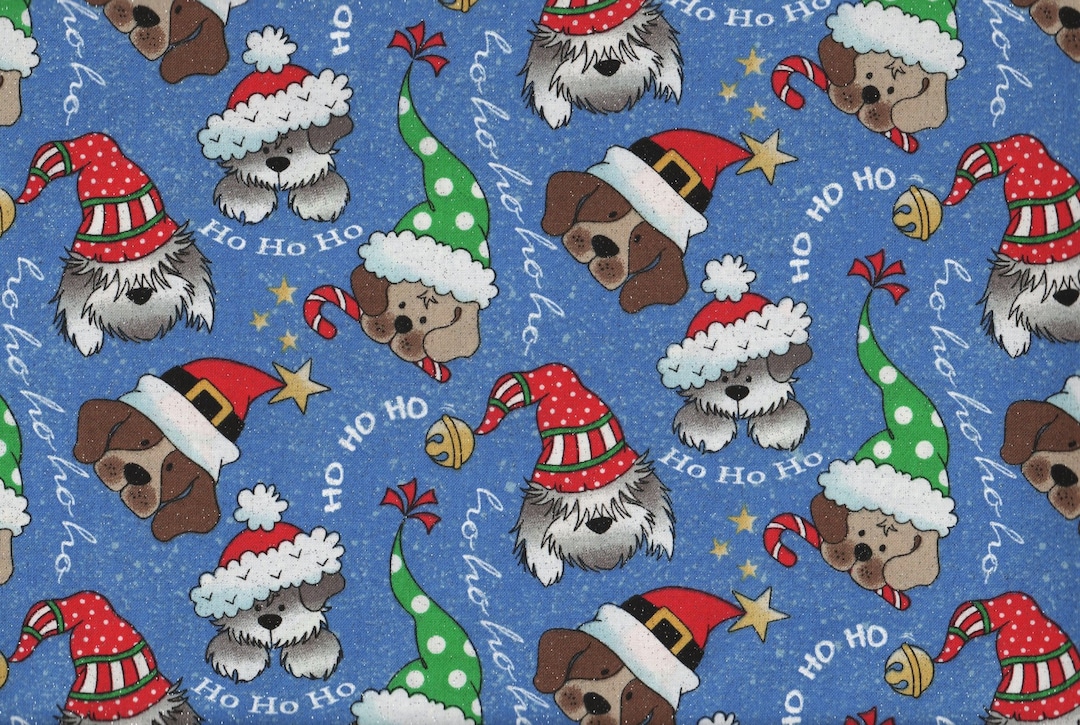Christmas Dogs, Christmas Fabric, Christmas Puppies, Glitter Puppies ...