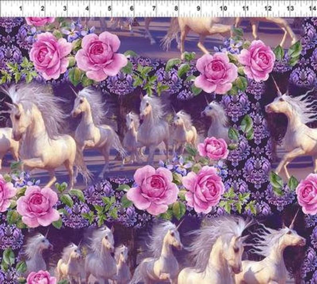Purple Floral, Purple Unicorns, Unicorns Fabric, Horses and Floral, the ...