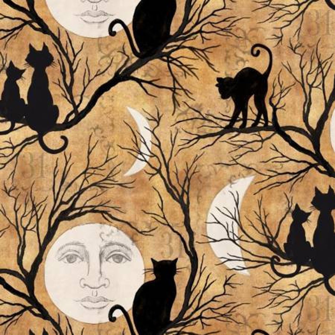 Halloween Cats, Halloween Fabric, Cats Halloween, Cat Silhouette ...